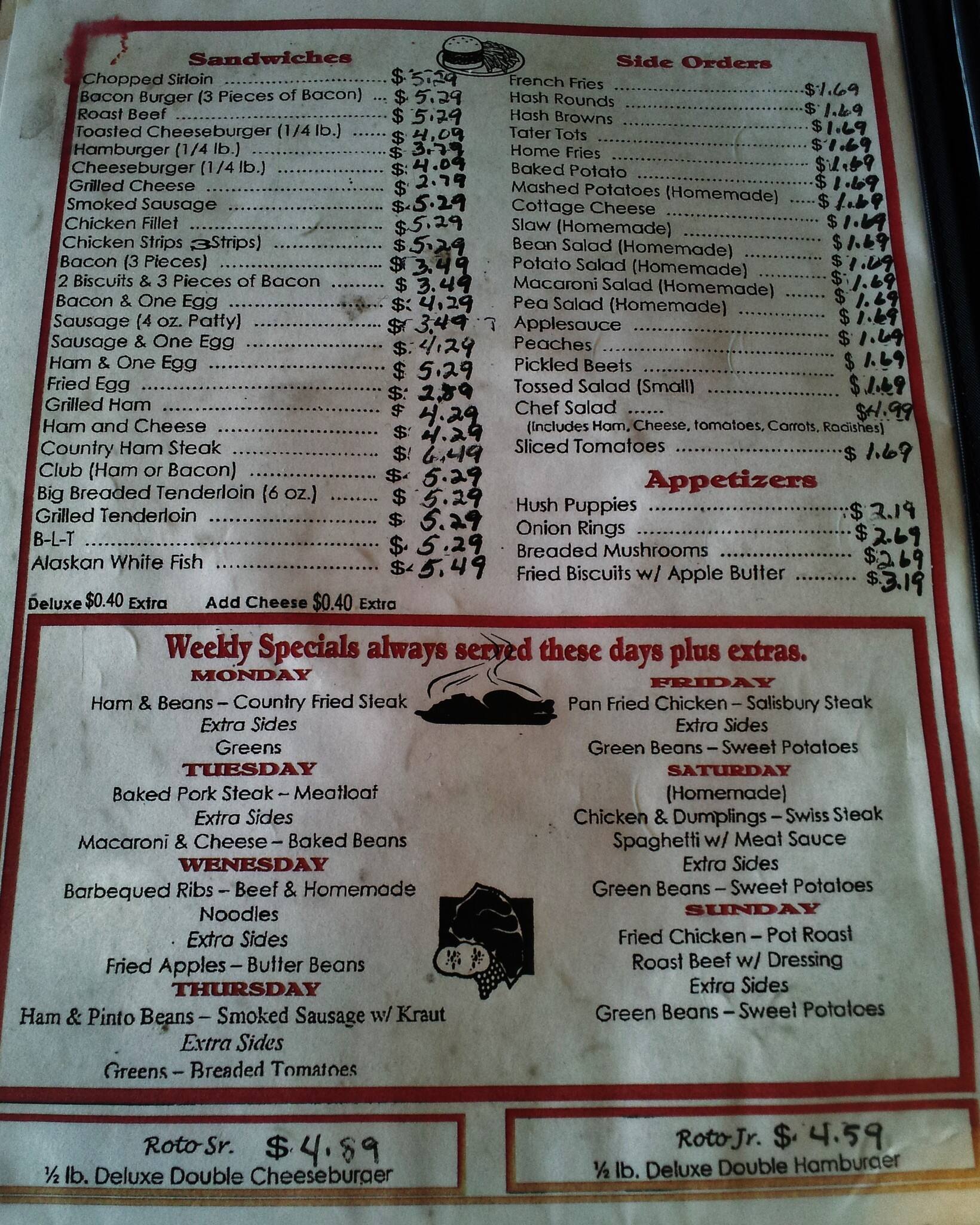 Menu at Arthur's Roto Grill restaurant, Franklin