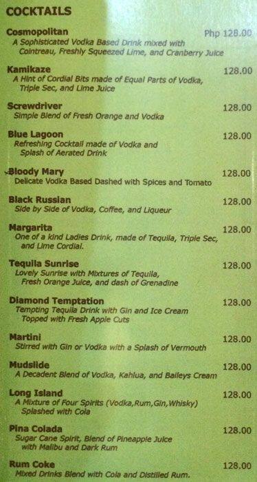 Menu at 8th Street Bar & Coffee Lounge, Cebu City