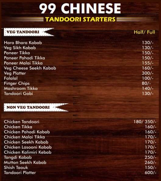 Menu of 99 Chinese, Kurla, Mumbai