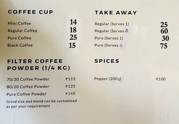 Menu of Just Coffee, Jayanagar, Bangalore