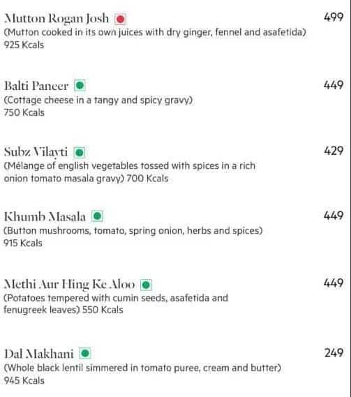 Menu of Golden Tulip, Maharana Pratap Nagar, Bhopal