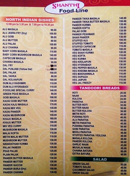 Menu at Shanthi, Bengaluru, 14