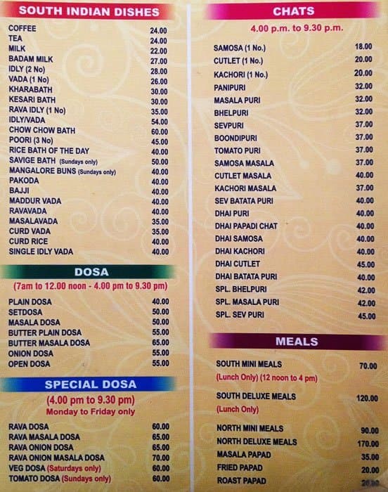 Menu at Shanthi, Bengaluru, 14