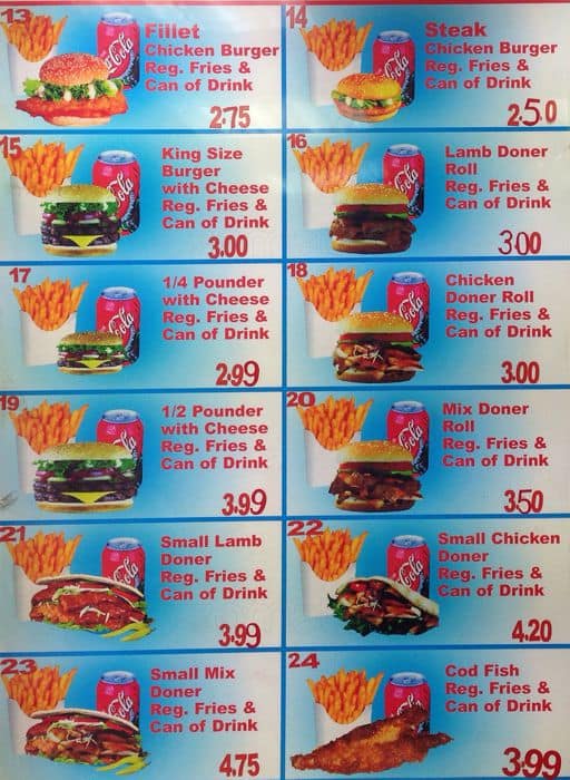 Menu at East Ham Fried Chicken restaurant, London
