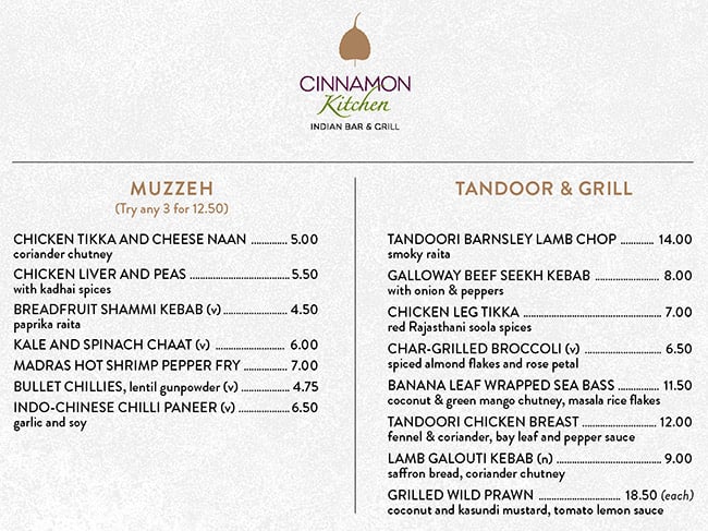 Menu at Cinnamon Kitchen pub & bar, London, 9 Devonshire Square