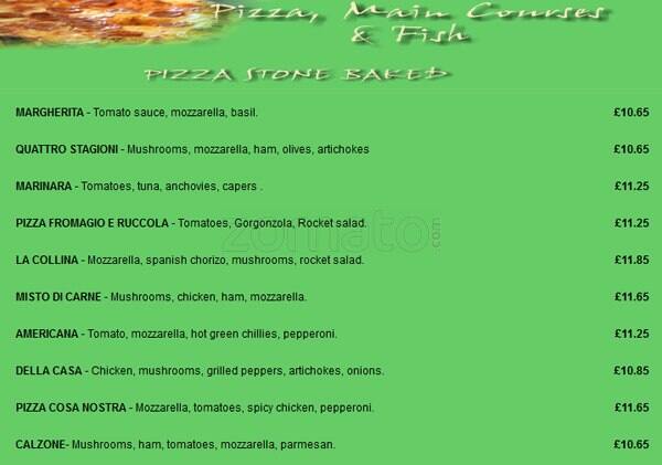 Menu at La Collina restaurant, Harrow, 40 High St