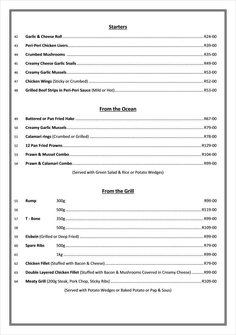 Menu at ROUTE 24 PUB & GRILL, Magaliesburg