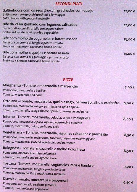 Menu at BUCATINI OSTERIA pizzeria, Lisbon