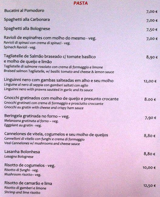 Menu at BUCATINI OSTERIA pizzeria, Lisbon