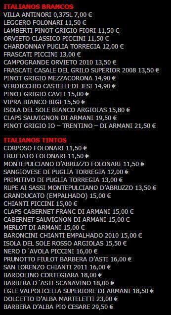 Menu at BUCATINI OSTERIA pizzeria, Lisbon