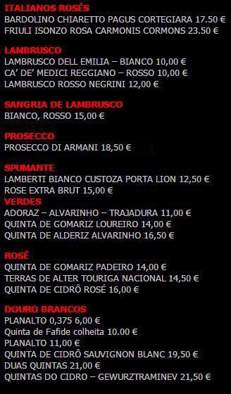 Menu at BUCATINI OSTERIA pizzeria, Lisbon