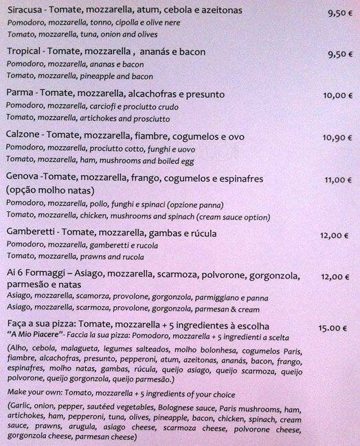 Menu at BUCATINI OSTERIA pizzeria, Lisbon