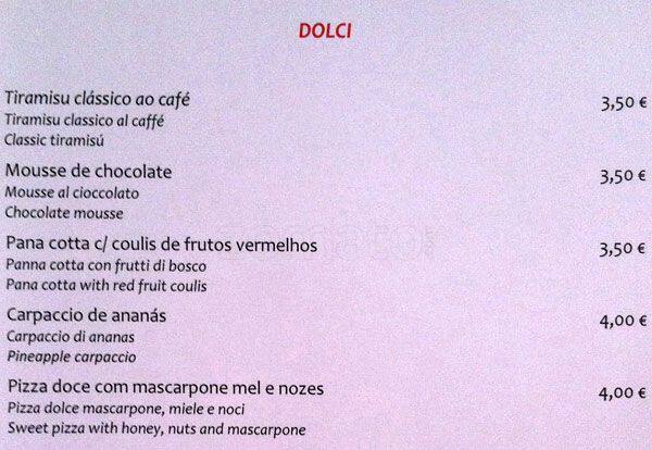 Menu at BUCATINI OSTERIA pizzeria, Lisbon