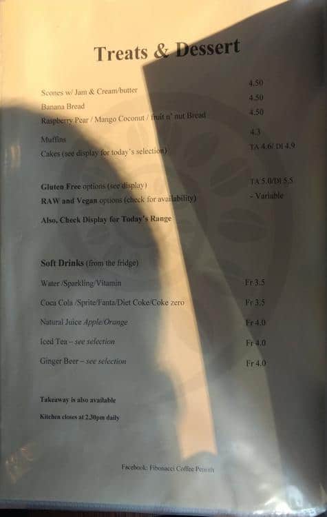 Menu at Fibonacci Coffee cafe, Macquarie Park, 15 Talavera Rd