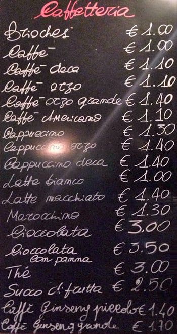 Menu at Churchill Caffè pub & bar, Milan