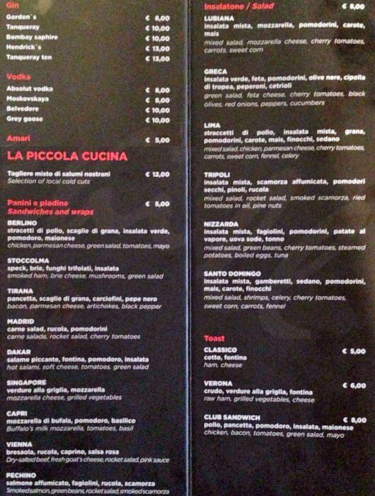 Menu da Churchill Caffè pub & bar, Milano