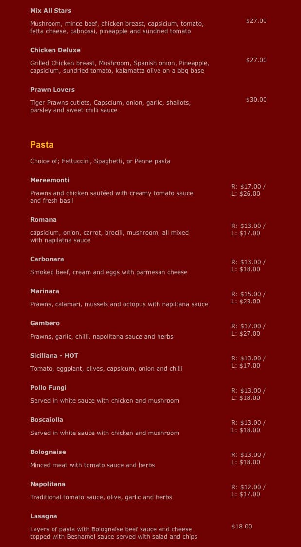 Menu at Pizza Land Steakhouse, Lakemba