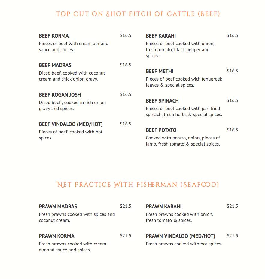 Menu at Tanveers Curry Hut restaurant, Underwood