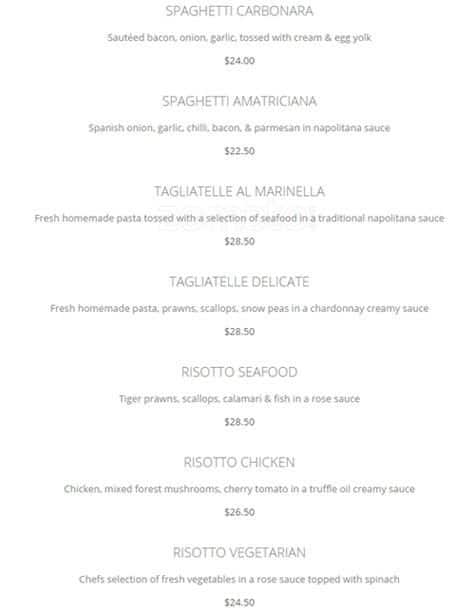 Menu at Positano restaurant, Northbridge