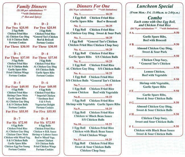 Menu at New Town restaurant, Ottawa