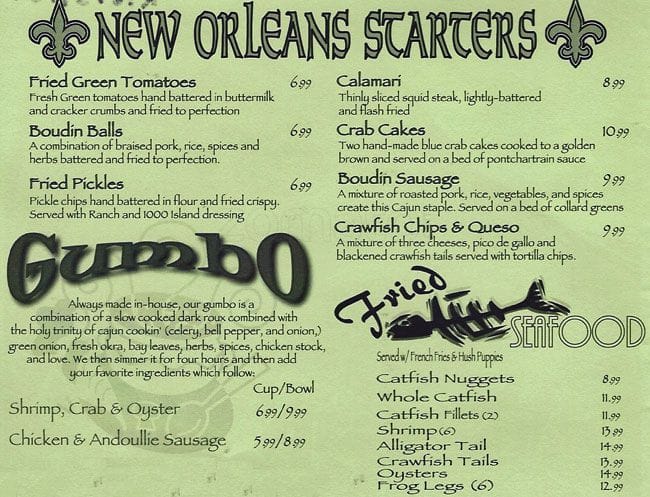 Menu at Alligator Cafe, Dallas, Garland Rd