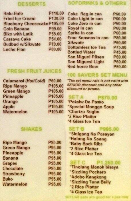 Menu at Hikay restaurant, Cebu City, 8WH4+C57