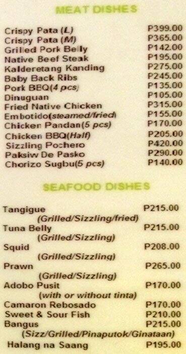 Menu at Hikay restaurant, Cebu City, 8WH4+C57