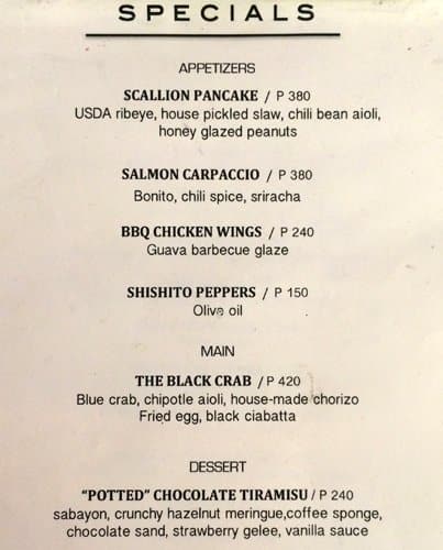 Menu at Kayu: Kitchen + Bar, Cebu City