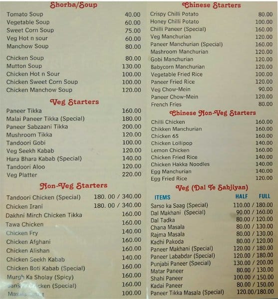 Punjabi Nawabi Menu, Menu for Punjabi Nawabi, Bannerghatta Road ...