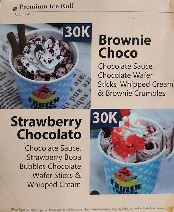 Menu at Frozen Express desserts, Jakarta, Jl. Tebet Barat 4 No. 12