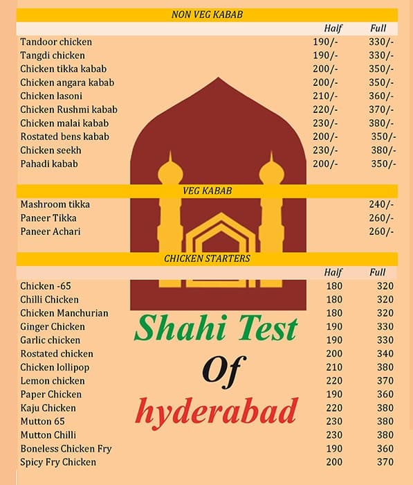 Menu of Shahi Taste of Hyderabad, Baner, Pune