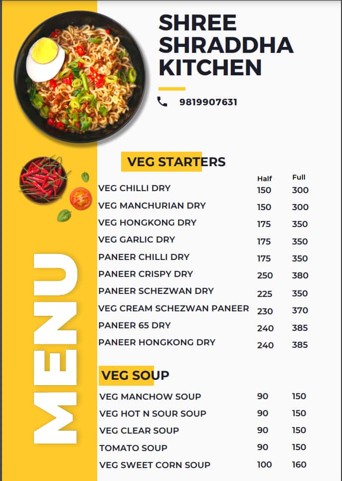 Menu of Shree Shraddha Kitchen, Peddar Road, Mumbai