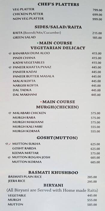 Menu at samarkand, Noida