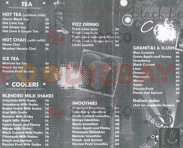 Menu at Black Bean Cafe, Bengaluru