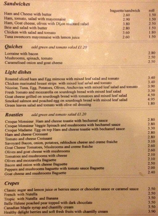 Menu at Le Moulin cafe, Hornchurch, 18B Station Ln