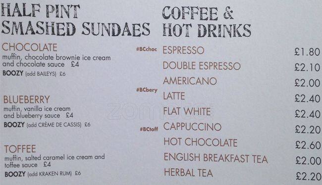 Menu at The Great Eastern pub & bar, London, 1 Glenaffric Ave
