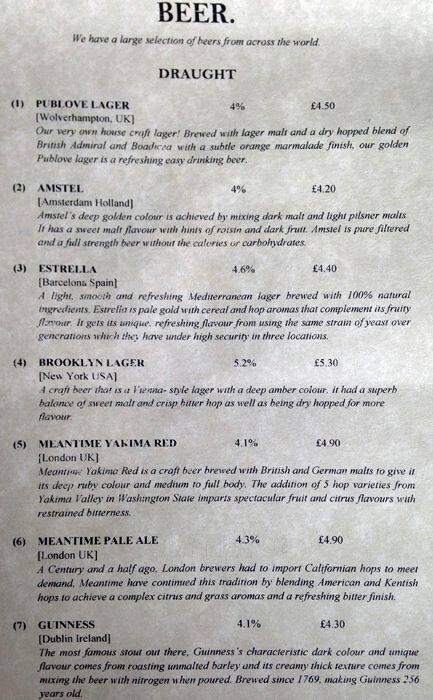 Menu at The Great Eastern pub & bar, London, 1 Glenaffric Ave