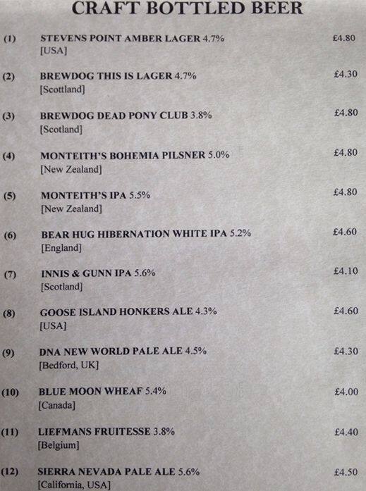 Menu at The Great Eastern pub & bar, London, 1 Glenaffric Ave