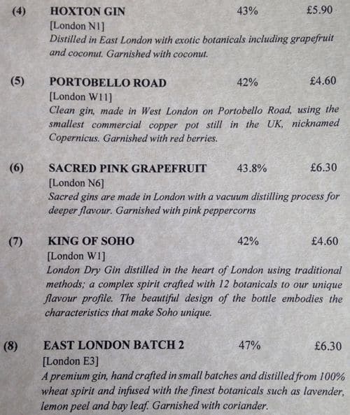 Menu at The Great Eastern pub & bar, London, 1 Glenaffric Ave
