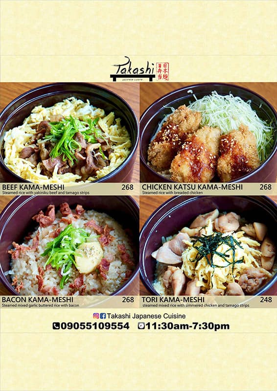 Menu at Takashi Japanese Cuisine restaurant, Pasig
