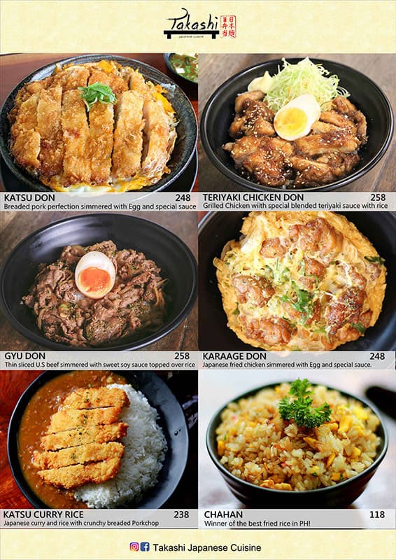 Menu at Takashi Japanese Cuisine restaurant, Pasig