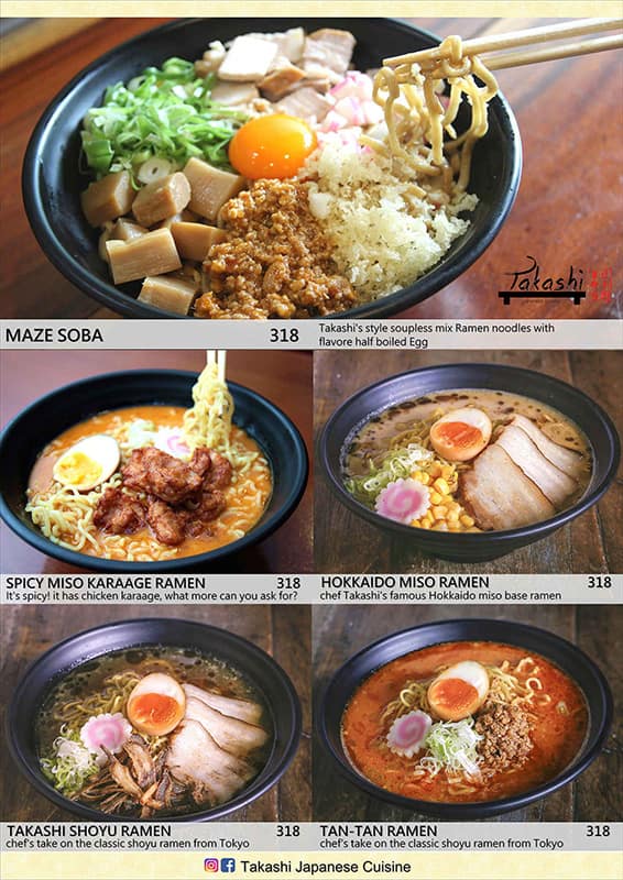 Menu at Takashi Japanese Cuisine restaurant, Pasig