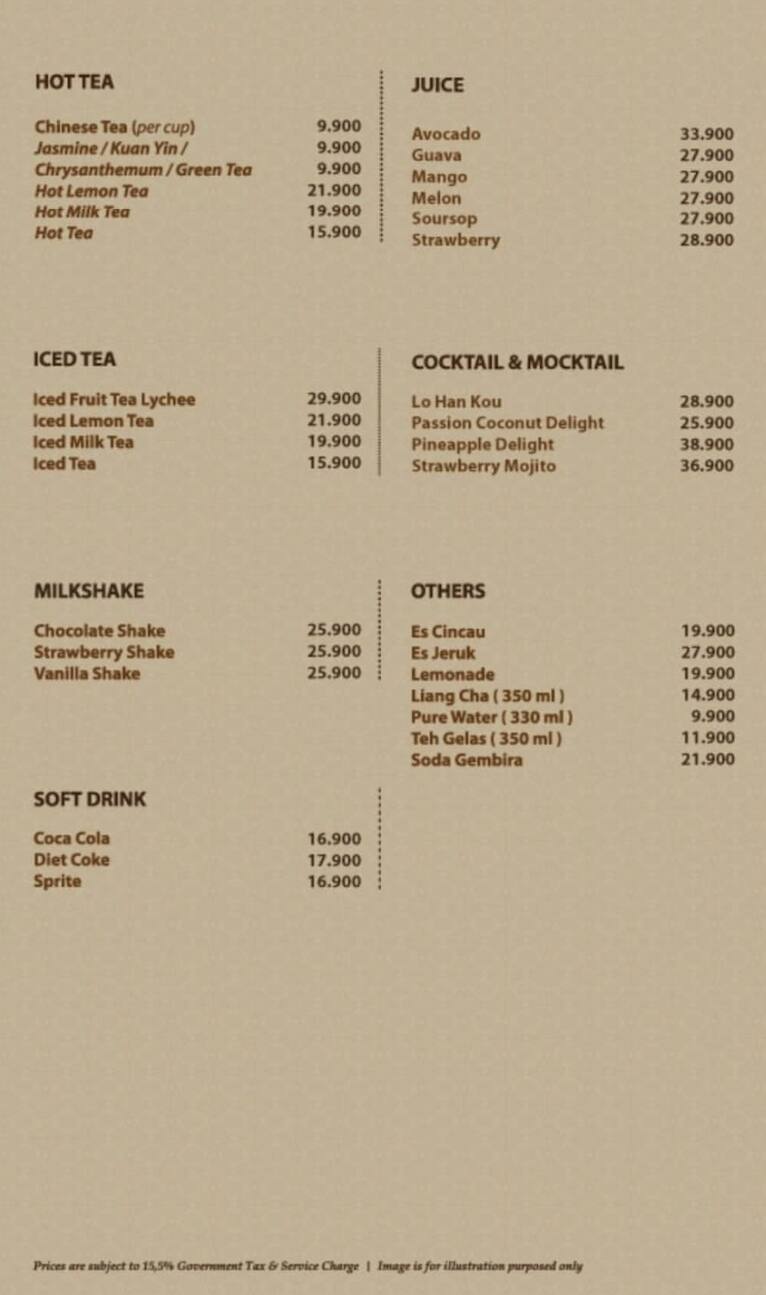 Menu at Imperial Duck Express restaurant, Jakarta, Moi