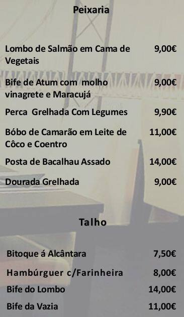Menu at Alcântara Garfo restaurant, Lisbon