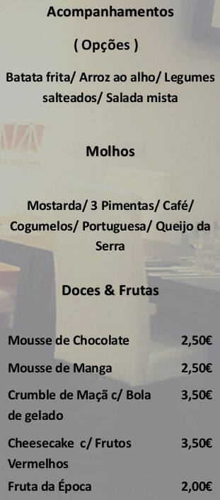 Menu at Alcântara Garfo restaurant, Lisbon