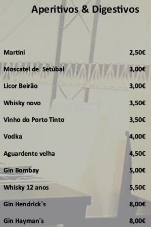 Menu at Alcântara Garfo restaurant, Lisbon