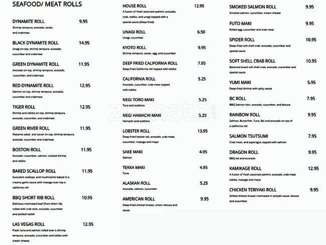 Carta de Yumi Japanese Restaurant, Toronto