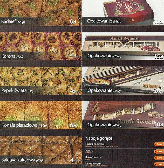 Menu at Amrit Kebab restaurant, Warsaw, ul. Mickiewicza 27