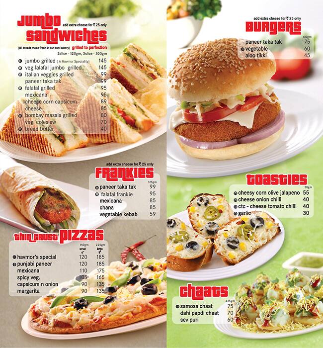 Menu at Havmor, Ahmedabad, Naroda