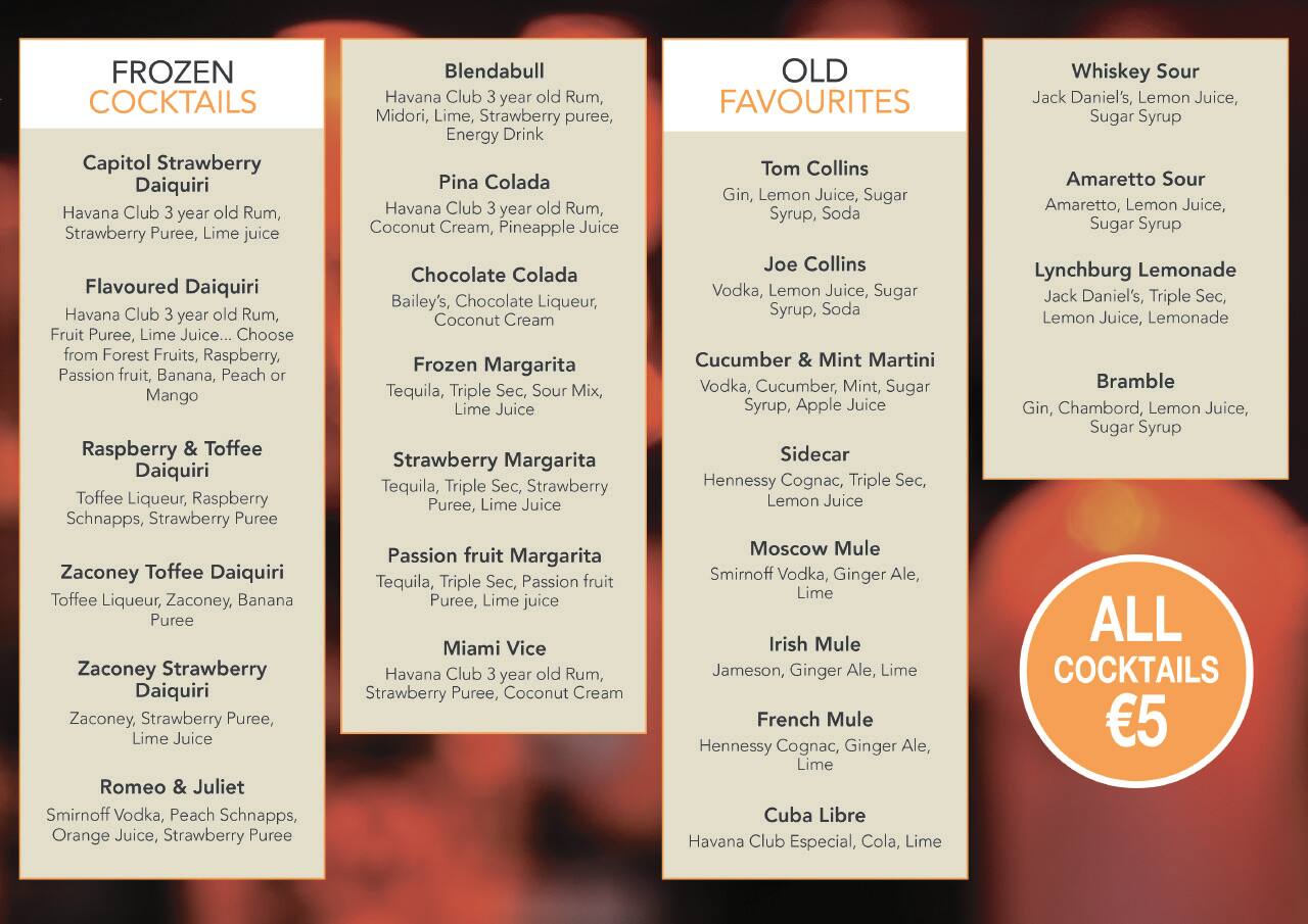 Menu at Capitol Lounge pub & bar, Dublin